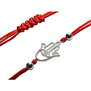 Martinuzzi Accessories Red Kabbalah String Bracelet with Sterling Silver Hamsa Hand Charm (Sterling Silver)