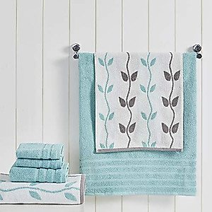 Amrapur Overseas 6-Piece Yarn Dyed Organic Vines Jacquard/Solid Ultra Soft 500GSM 100% Combed Cotton Towel Set [Aqua]