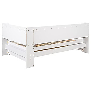 HomSof Twin Bed with L-Shaped Bookcases,Drawers,White