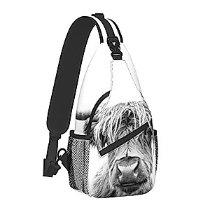 Sling Bag Scottish Highland Cow Gray Hiking Daypack Crossbody Shoulder Backpack Travel Chest Pack for Men Women