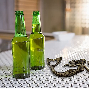 Cast Iron Mermaid Shaped Bottle Screw, Nautical Kitchen Accessory for Beach House and Themed Homes, Detailed Cap Opener for Adults, 7 Inches