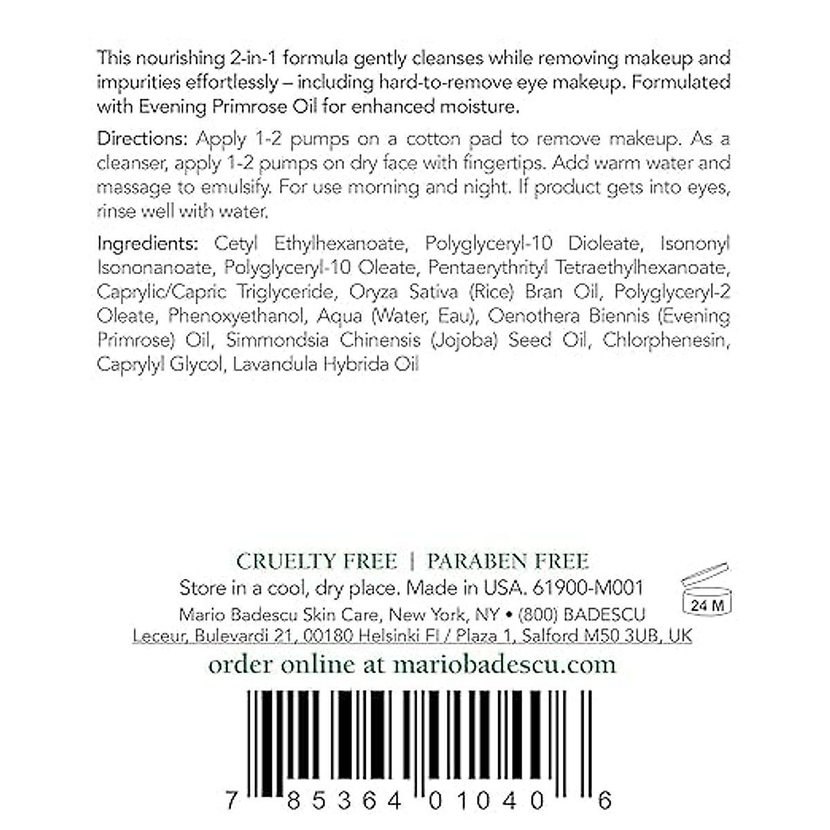 Mario Badescu Cleansing Oil for All Skin Types | Lightweight 2-in-1 Makeup Remover & Cleanser | Formulated with Nourishing Oils | 6 Fl Oz