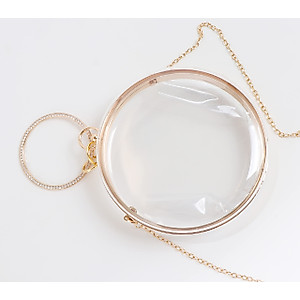 Cirilla Women Acrylic Transparent Round-Cake Clutch Evening Handbag Jeweled Ring Handle for Wedding Cocktail Party Banquet (clear)