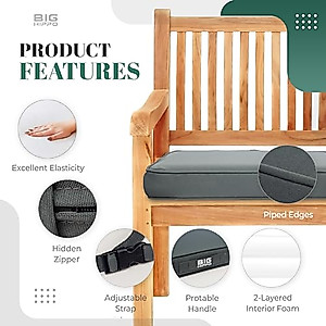 Big Hippo Patio Chair Cushion 16 x 17 Inch Waterproof Outdoor Seat Cushions for Patio Furniture 5-Year Color Fastness Sofa Garden Couch Chair Pads with Handle and Adjustable Straps Set of 2, Gray