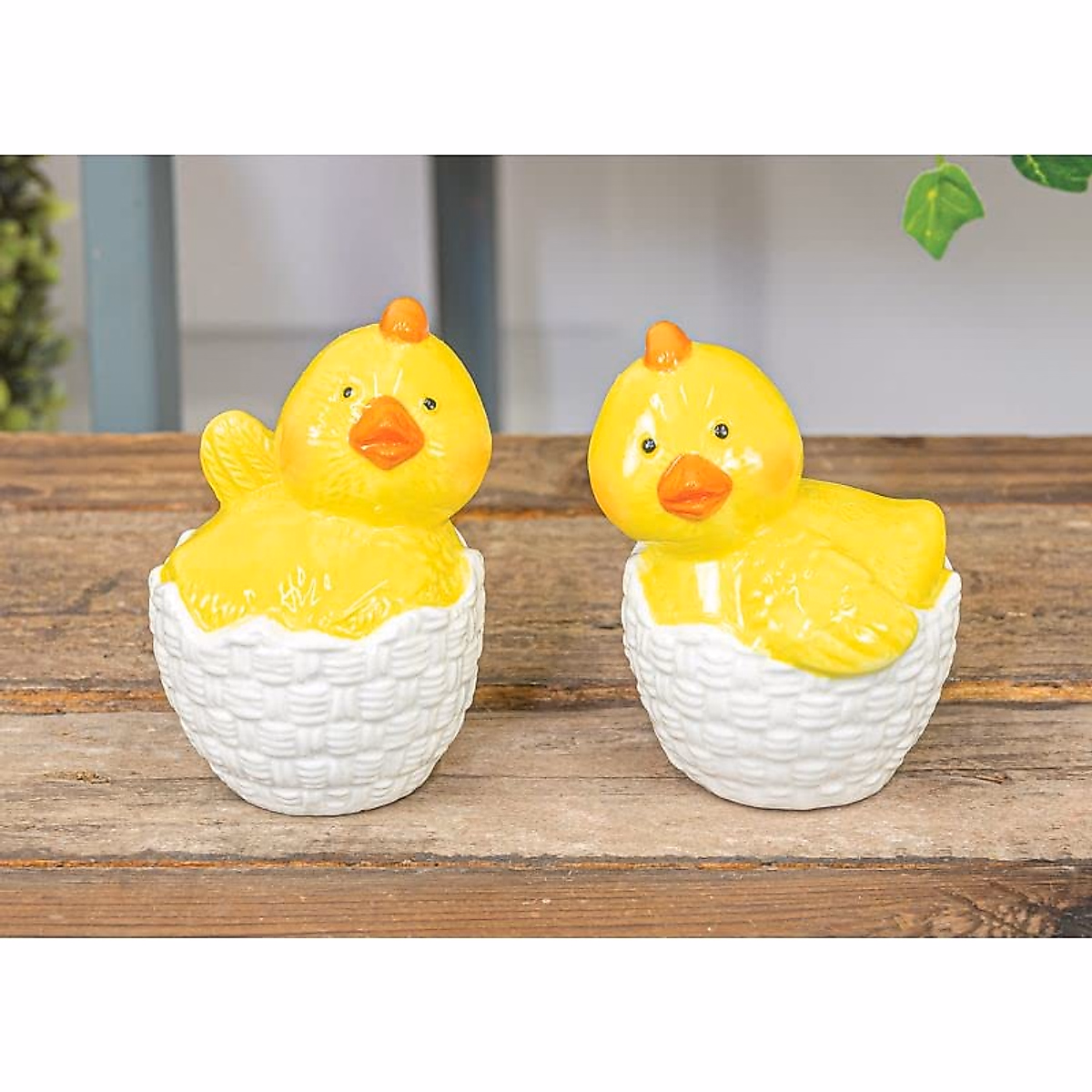 Easter Baby Chicks in Wicker Pattern Egg Salt & Pepper Shaker Set - Adorable Home Decor, Tabletop Feature and Ideal Spring Gift for All by Hanna’s Handiworks