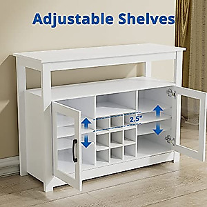 Cozy Castle Wine Liquor Bar Buffet Cabinet, Buffet Sideboard, Freestanding Buffet Storage Cabinet with Removable Wine Rack for Kitchen, Living Room, Dining Room, White