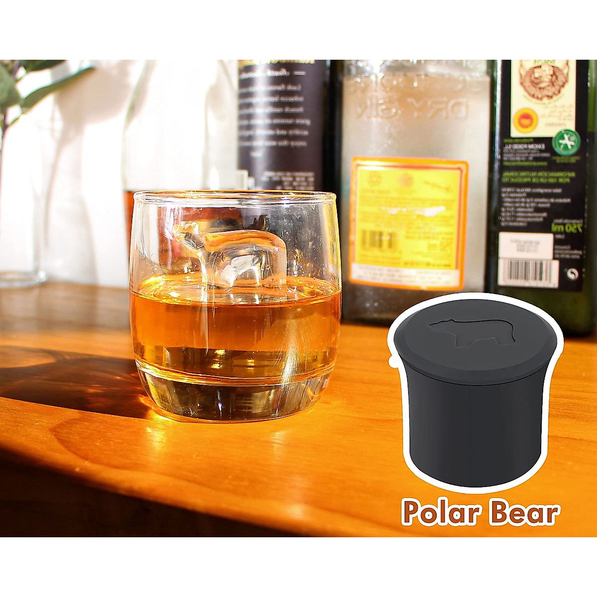 Webake Silicone Individual Ice Mold, 3D Polar Bear Ice Mold Igloo Icehouse Fun Ice Cube Molds with Lid, 4 Pack Round Ice Ball Molds for Whiskey, Cocktails and Juice Beverages