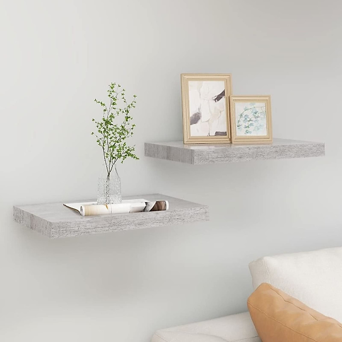 Tidyard 2 Piece Floating Shelves MDF Wall Mounted Shelf Photo Display Stand Storage Rack Concrete Gray for Living Room, Bedroom, Bathroom, Home, Office Decor 15.7 x 9.1 x 1.5 Inches (L x W x H)