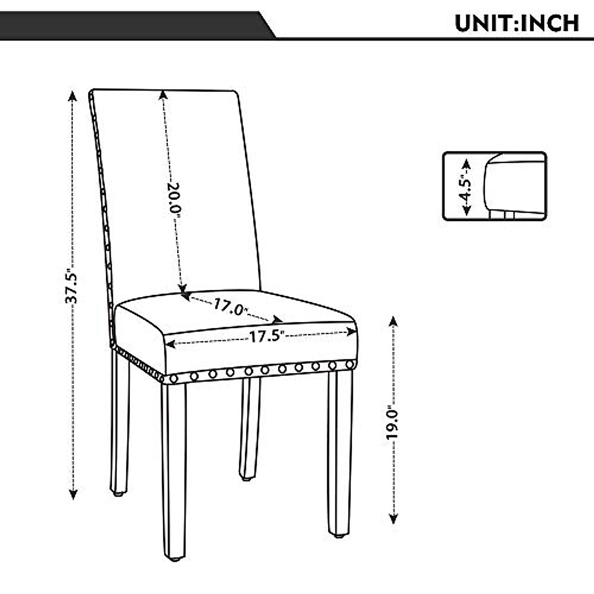 LSSBOUGHT Set of 2 Fabric Upholstered Dining Chair with Nailheads and Sturdy Wooden Legs, Beige