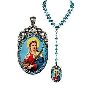 Saint Lucy of Syracuse Rosary - Patroness of The Blind; Epidemics; Salesmen; Throat Infections & Writers - Handmade (Blue)