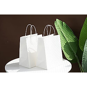 RACETOP White Gift Bags with Handles Bulk, 5.9"x3.2"x8.3" 50Pcs, White Kraft Paper Gift Bags, Shopping Bags, Merchandise Bags, Retail Bags, Party Favor Bags, Gift Bags with Handles Bulk, 100% Recyclable Paper Bags