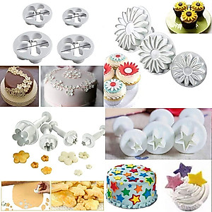 INSPEE Fondant Tools 33 Pieces Plunger Sugarcraft Cake Cookie Cutters Sunflower Leaf Butterfly Heart Gerbera Shapes Decorating Mold DIY Tools