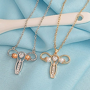 AILUOR Uterus Ovary Pendant Necklace, Gold Silver Personality Feminist Medical Symbol Female Organ CZ Crystal Pearl Necklace Gynecologist Nurse Graduation Gift (Gold)