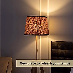 Double Drum Medium Lamp Shades Set of 2,14 Inches,Cork Leather Fabric Lampshade for Table Lamp and Floor Lamp, Hand Crafted lamp shade Spider Fitter Easy Assembly（12"x14"x10"） (Brown(without harps))