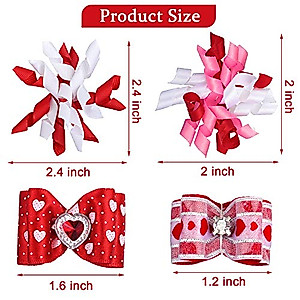 Chuangdi 16 Pieces Valentine's Day Dog Hair Bows Dog Curve Bows Puppy Topknot Hair Bows Mixed Styles Pet Cat Puppy Rhinestone Hair Bows with Rubber Bands Grooming Accessories