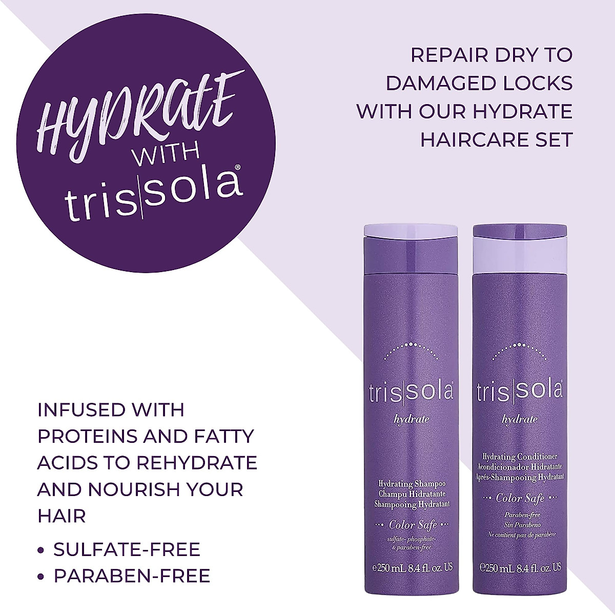 Trissola Hydrate Shampoo and Conditioner Duo - Moisturizing Hair Shampoo and Conditioner Set (8.4 oz)