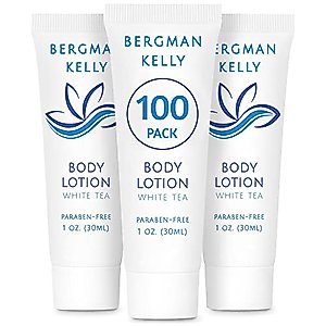 BERGMAN KELLY Travel Size Lotion (1 fl oz, 100 PK, White Tea), Delight Your Guests with a Revitalizing and Refreshing Body Lotion, Quality Mini and Small Size Guest Hotel Toiletries in Bulk