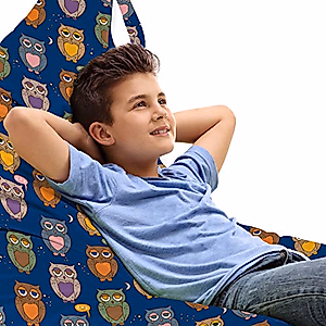 Ambesonne Animal Lounger Chair Bag, Funny Sleepy Owls Zzz Nocturnal Forest Living with Heart Motifs Bedtime Illustration, High Capacity Storage with Handle Container, Lounger Size, Multicolor