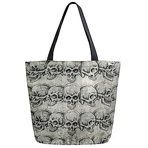 ZzWwR Vintage Skull Tattoo Pattern Large Canvas Gym Beach Travel Reusable Grocery Shopping Tote Bag