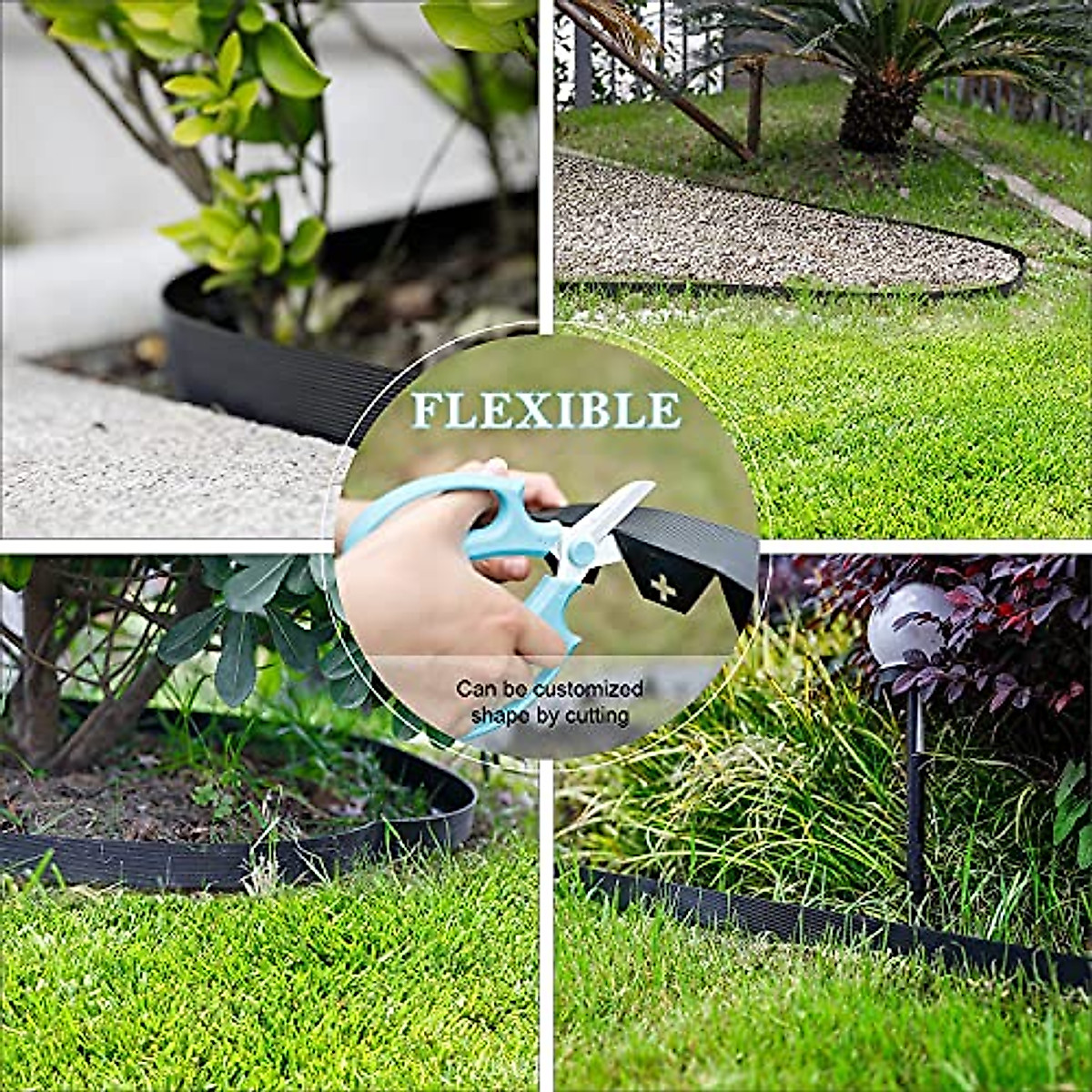 Worth Garden 30 ft. No Dig Landscape Edging (50PCS Spikes Included) Black Plastic Edging Roll Kit - 1.5'' Height Edge for Garden Lawn Border Driveway Path Divider - Easy to Install
