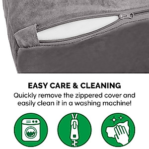 Furhaven Orthopedic Dog Bed for Extra Large Dogs w/ Bonus Water-Resistant Liner & Removable Washable Cover, For Dogs Up to 300 lbs - Goliath Quilted Faux Fur & Velvet Bolster Chaise - Gray, XXL