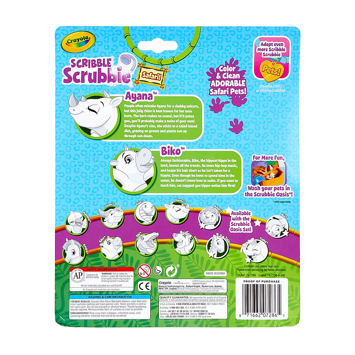 Crayola Scribble Scrubbie Safari Animals, Rhino and Hippo, 2 Count, Creative Toy, Gift for Kids, Age 3, 4, 5, 6