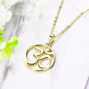 JO WISDOM Women OM Necklace,925 Sterling Silver Indian Yoga Aum Om Ohm Necklace(yellow gold color)