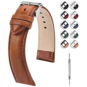 Fullmosa Watch Band, Vintage Leather Replacement Bands Stainless Steel Buckle for Men Women, Strap Width 14mm 16mm 18mm 19mm 20mm 22mm 24mm