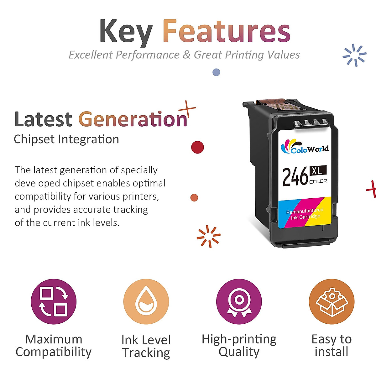 ColoWorld Remanufactured Ink Cartridge Replacement for Canon CL-246XL CL-244 246 XL (1 Color) Used for Pixma TS3122 MX490 MX492 TR4522 TR4520 MG2522 MG2922 MG2520 TS3322 IP2820 MG2500 Printer
