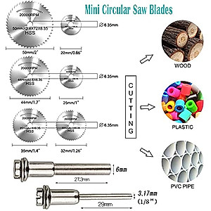 Cutting Discs for Rotary Tool, Diamond Metal Wood Cutting Wheels, HSS Circular Saw Blades 6pcs with 1/8" Shank, Resin Cutting Discs 20pcs, 545 Diamond Cutting Wheels 10psc