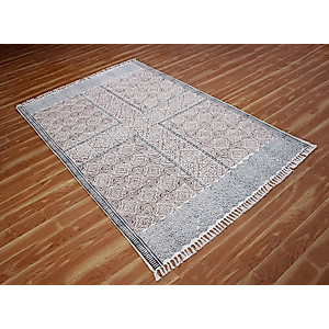 Casavani Hand Block Printed Hand Made Brown, Black Geometric Tassel Rug Cotton Easy Washable Rugs Floor Carpet for Doormat Entryway Living Room Bedroom Hallway Balcony 6x12 Feet Runner