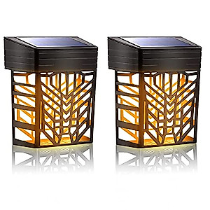 OKYUK Deck Lights Solar Powered Waterproof 2 Pack Outdoor Solar Fence Lights Warm White Wireless LED Outdoor Decorations for Patio Garden Fence Wall Backyard