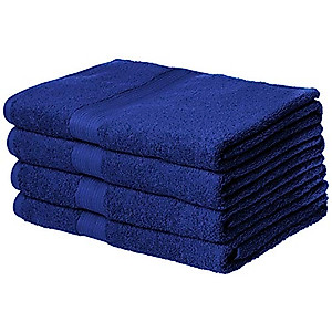 Amazon Basics Fade-Resistant Cotton Bath Towel - 4-Pack, Navy Blue