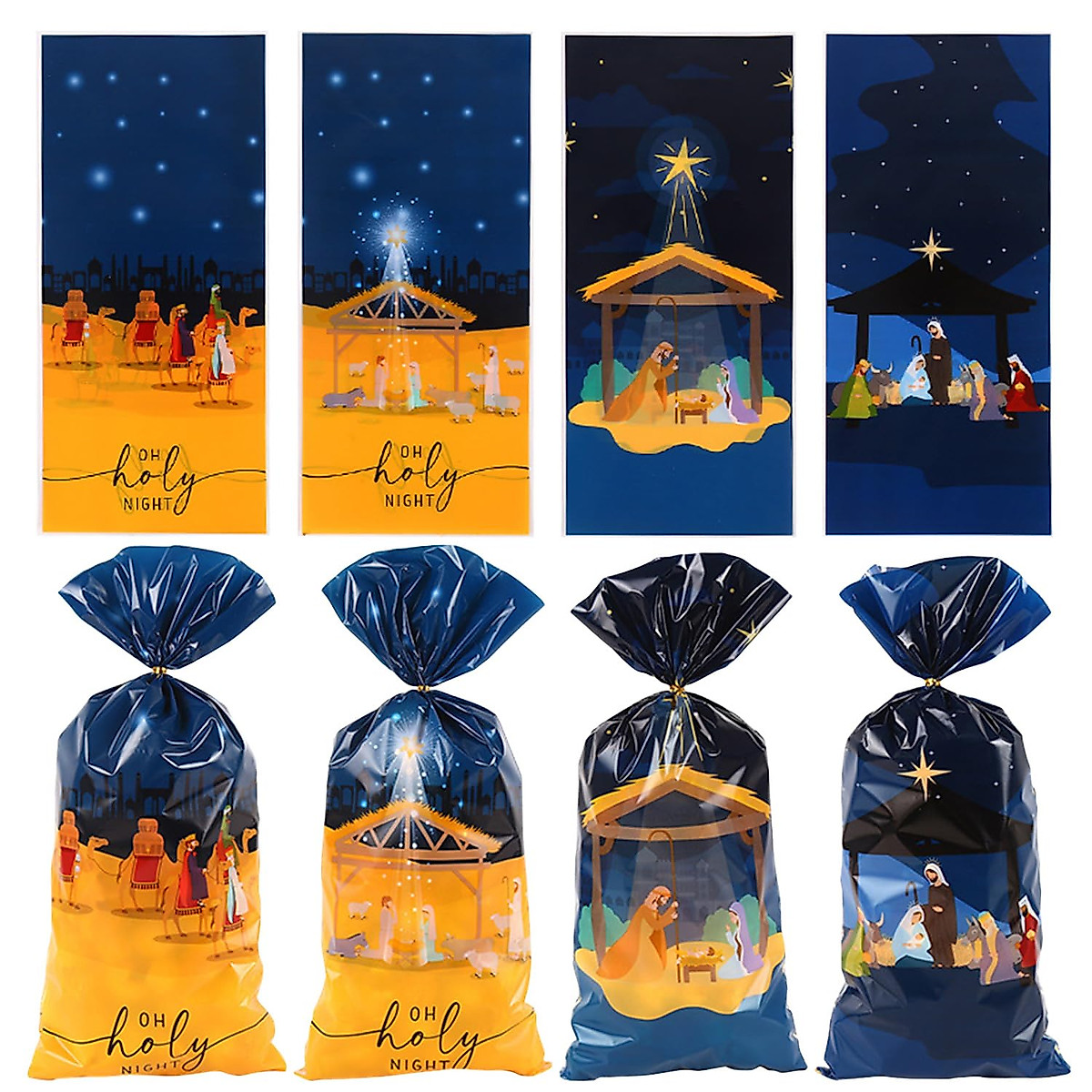 sorkwo 100 Pcs Eid Mubarak Goodie Bags Cellophane Treat Bags Eid Candy Bags for Gifts, Muslim Castle Moon Star Plastic Cellophane for Eid Party Decorations Party Supplies