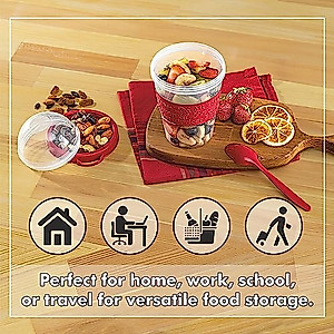 SUMELA Overnight Oats Containers With Lids & Spoon, Meal Prep Yogurt Containers, Parfait Cups With Lids, Large Capacity Crunch Cup, 20 Oz BPA Free Reusable Cups(Set Of 4)