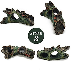 TIHOOD 3PCS Decaying Trunk Aquarium, Betta Fish Ornament, Freshwater Ornament - Resin Aquarium Decoration Log, Fish Tank Wood with Holes and Aquarium Caves