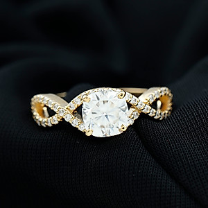 Rosec Jewels 3 CT Certified Moissanite Crossover Infinity Engagement Ring in Gold (7 MM Cushion, D Color VS1 Clarity), 14K Yellow Gold, Size:US 8.00
