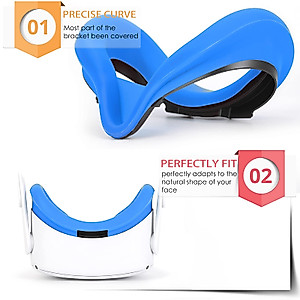 Face Cover & Controller Grip Protective Sleeve for Oculus Quest 2 Light Proof Silicone Face Pad Cushion Anti Collision Handle Cover Shell w/Adjustable Wrist Knuckle Strap No Signal Block (Blue)