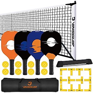 VINSGUIR Pickleball Net Set, Portable Pickleball Net with 4 Pickleball Paddles, 8 Pickleballs, 1 Carry Bag, 22 FT Regulation Size Pickleball Net Set for Beginners, Outdoor Indoor Driveway Home