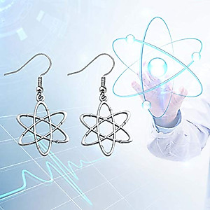 Atom Science Symbol Earrings Chemistry Scientist Physicist Chemist Teacher Gift Science Lovers Jewelry Gifts (silver)