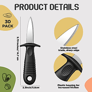 Minatee 30 Pcs Oyster Shucking Knife Stainless Steel Oyster Shucker Oyster Opener with Non Slip Handle for Clam Crab Kitchen Shrimp Shellfish Seafood Tools, 5.79 Inch (Black)