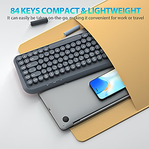 Wireless Bluetooth Keyboard, 2.4GHz Typewriter Retro Keyboard, 84 Keys Portable Office Computer Keyboard with 2xAA Batteries and Cute Floated Round Keycaps for Windows Android PC Laptop Mac iPad, Gray