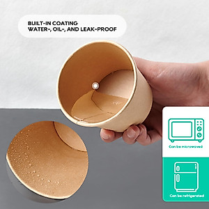 50pack 12oz Paper Soup Containers with Lids, Disposable Kraft Paper Food Cups, Ice Cream Cups, Paper food Storage with Lids, Microwavable and freezer safe, Suitable for Christmas Thanksgiving (Brown)