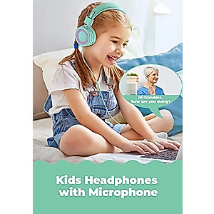 WeDuet Kids Headphones with Microphone, Wired Headphones for Kids Teens with Sharing Splitter, 91dB Safe Volume Limited Tangle-Free Foldable Stereo Headset for School Travel PC Kindle(2 Packs)