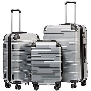 Coolife Luggage Expandable(only 28") Suitcase 3 Piece Set with TSA Lock Spinner 20in24in28in (sliver)