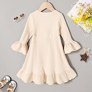 YOUNGER TREE Toddler Baby Girls Fall Clothing Solid Cotton Pit Irregular Skirt Winter Dress Long Sleeve Skirt Outfits(Ruffle-Beige, 2-3T)