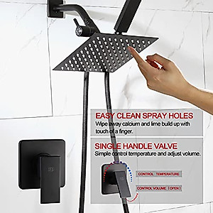 POP SANITARYWARE All Metal Matte Black Shower Faucet Set, Bathroom Rainfall 8 Inch Shower Head System with Handheld Wand, Single Handle Shower Trim Kit with Valve