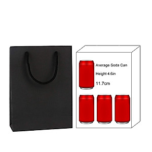 driew Black Gift Bags with Handles, Medium Black Paper Bags Gift Bag Black 7.5x3x10 inches Pack of 50