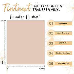 Tintnut Boho Color Heat Transfer Vinyl - 18 Sheets 12 X10 Inche Neutral Tone Brown HTV Vinyl Aqua Iron On Vinyl Beige/Brown/Tan/Light Lilac HTV for T-Shirts Compatible with Silhoutte Cameo