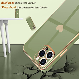 Teageo for iPhone 13 Pro Max Case for Women Girl Cute Love Heart Luxury Plating Soft Bling Back Cover Raised Camera Protection Bumper Silicone Shockproof Phone Case for iPhone 13 Pro Max, Light Green